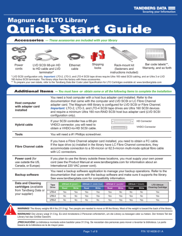 Tandberg Data Magnum 448 Quick Start Guide | Manualzz