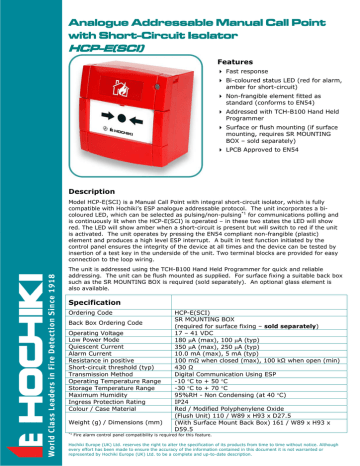 Hochiki HCP-E(SCI) Specification | Manualzz