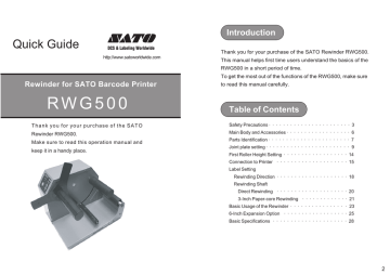 SATO Rewinder RWG500 Quick Guide | Manualzz