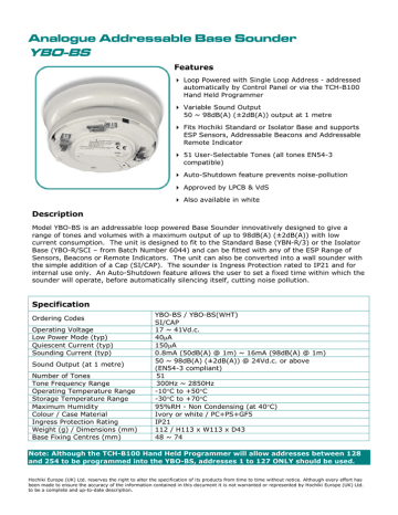 Hochiki YBO-BS Specification | Manualzz