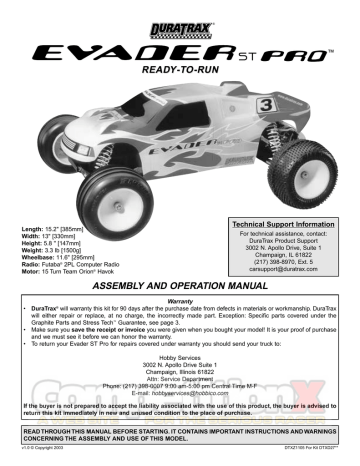 DuraTrax Evader ST Pro Assembly and Operation Manual | Manualzz