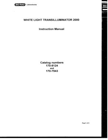 Bio-Rad Transilluminator 2000 WL Instruction Manual | Manualzz