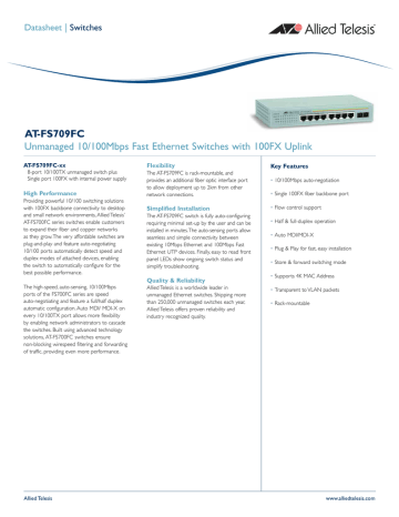 Allied Telesis AT-FS709FC Data Sheet | Manualzz