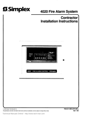 Simplex SafeLINC 4020 Installation Instructions Manual | Manualzz
