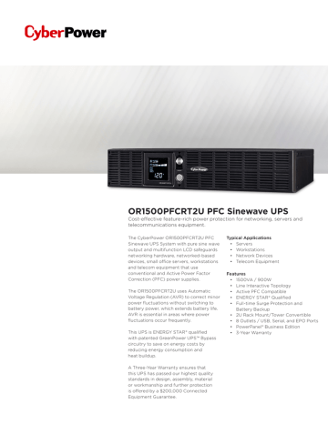 CyberPower OR1500PFCRT2U Datasheet | Manualzz
