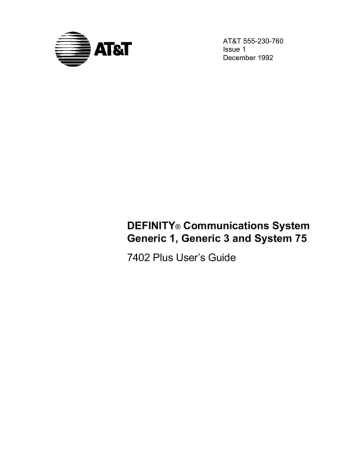 DEFINITY Communications System 7402 Plus User’s Guide | Manualzz