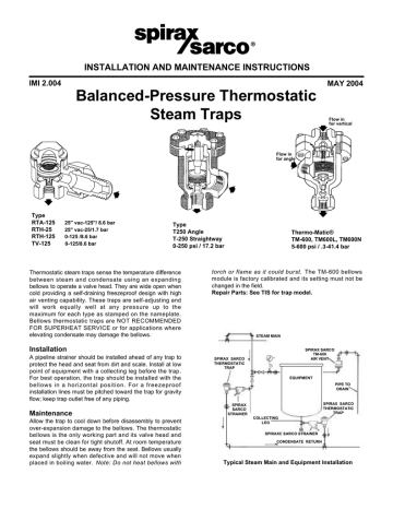 Spirax Sarco Balanced Pressure Thermostatic Steam Traps Installation ...