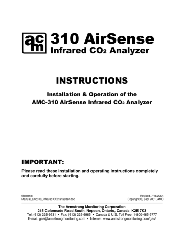 Infrared CO2 Analyzer AirSense 310 Instructions | Manualzz