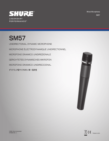 Shure SM57 Microphone Spec Sheet | Manualzz