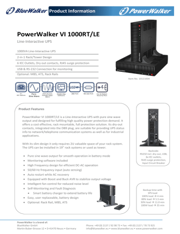 PowerWalker VI 1000RT/LE Datasheet | Manualzz