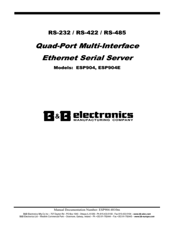 Ethernet Serial Server ESP904, ESP904E Manual | Manualzz