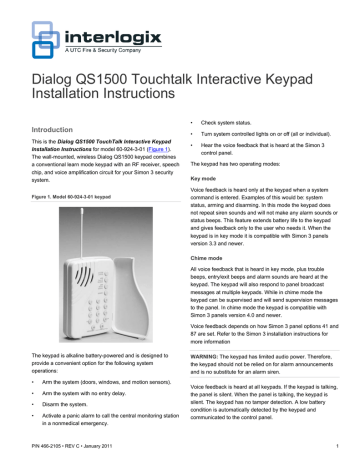 Interlogix Touchtalk Interactive Keypad Installation instructions | Manualzz