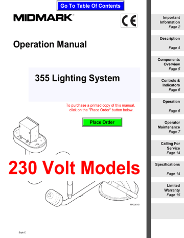 Midmark Lighting System 355 Operation Manual | Manualzz