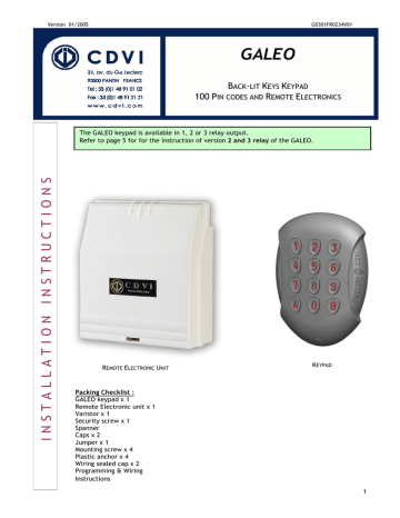CDVI GALEO Installation Instructions Manual | Manualzz