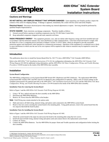 Simplex 4009 IDNet System Board Installation Instructions | Manualzz