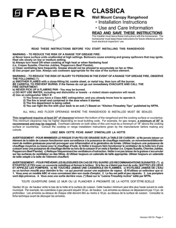 Faber CLASSICA Cooker Hood Installation Instruction | Manualzz