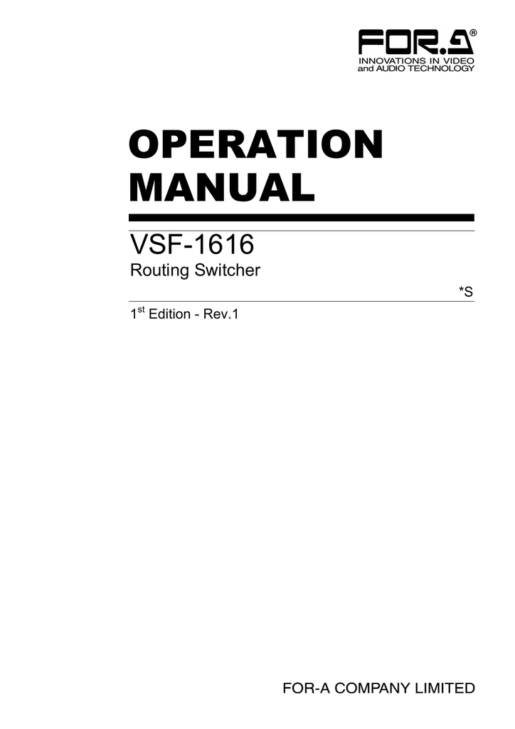 FOR-A VSF-1616 Operation Manual | Manualzz