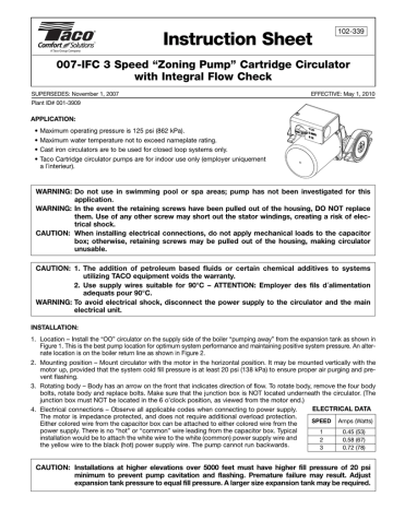 Taco 007-IFC 3 Speed Zoning Pump Instruction Sheet | Manualzz