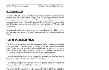 MFJ-1708 RF Sense Transmit/Receive Switch Instruction Manual | Manualzz