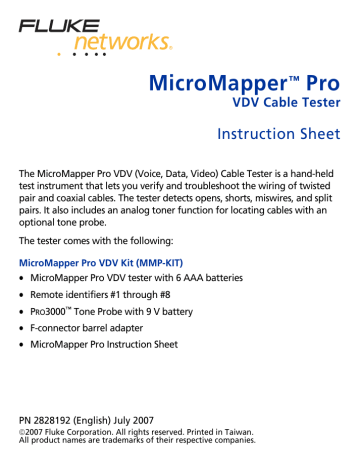 Fluke MicroMapper Pro Instruction Sheet | Manualzz