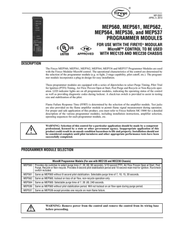 Fireye MicroM Programmer Modules Owner's Manual | Manualzz