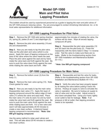 Pressure Reducing Valve GP-1000 Installation and Maintenance | Manualzz