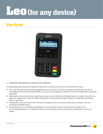 POS terminal Leo User Guide - Commonwealth Bank | Manualzz