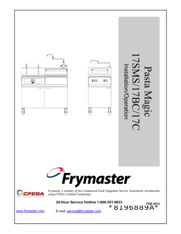 Frymaster Pasta Magic 17SMS Installation & Operation Manual | Manualzz