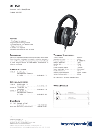 Beyerdynamic DT 150 Spec sheet | Manualzz