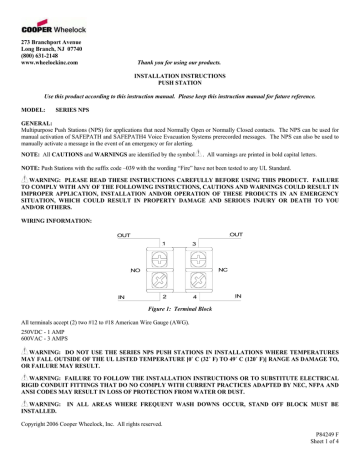 Cooper Wheelock Series NPS Installation instructions | Manualzz