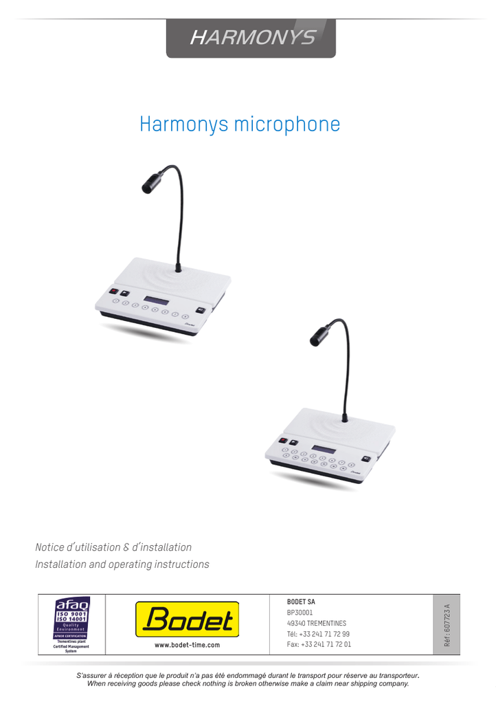 Bodet harmonys Installation And Operating Instructions Manual | Manualzz