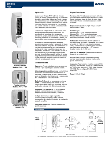 Dormakaba Simplex 7000/7100 Specification | Manualzz