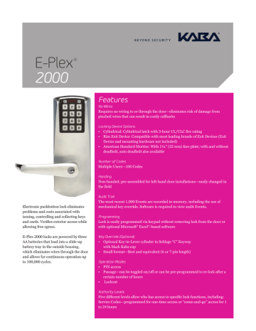 Dormakaba E-Plex 2000 Series Specification | Manualzz