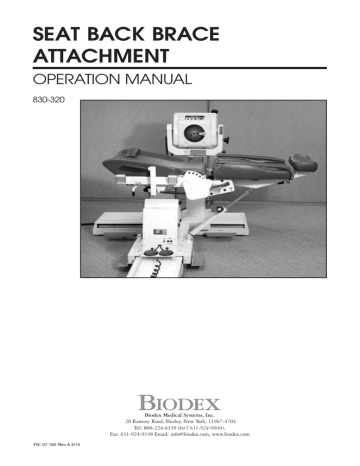 Biodex Seat Back Brace Attachment Owner's Manual | Manualzz