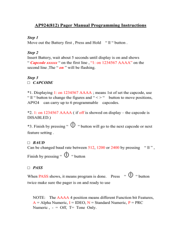 Apollo AL-924 Alphanumeric Pager Instructions | Manualzz