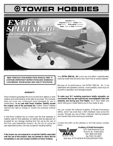 Tower Hobbies Extra Special 40 Kit Product manual | Manualzz