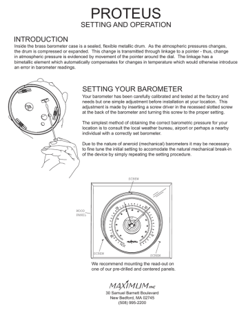 Maximum Proteus Barometer Setting And Operation | Manualzz