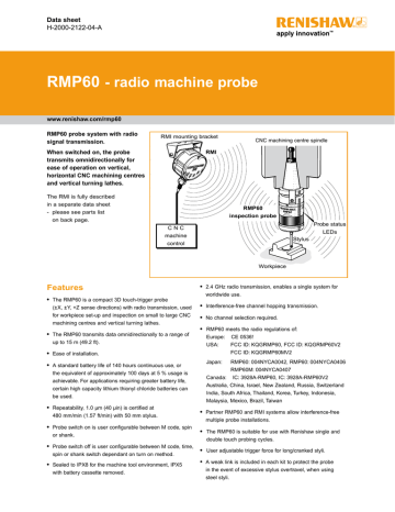 Renishaw RMP60 radio machine probe Data Sheets | Manualzz