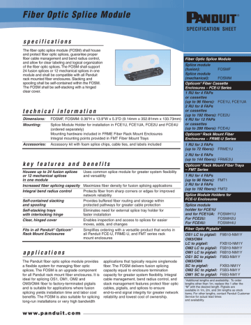 Panduit FOSMH1U Fiber Optic Splice Module Holder Specification Sheets ...