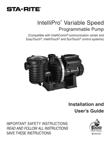 IntelliPro Variable Speed Programmable Pump | Manualzz
