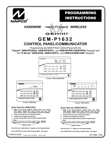 GEM-P1632 Control Panel/Communicator Programming Instructions | Manualzz