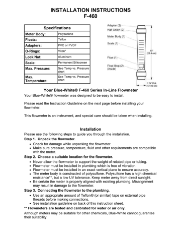 Blue-White F-460 In-Line Flowmeter Installation Instructions | Manualzz