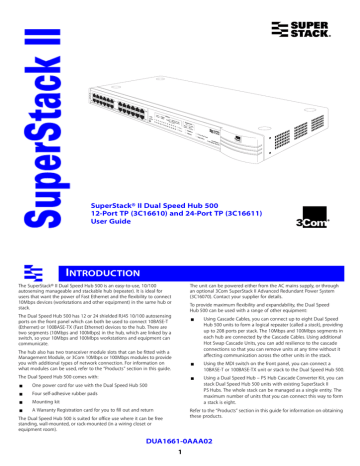 3com 3C16611 - SuperStack II Dual Speed Hub 500 User manual | Manualzz