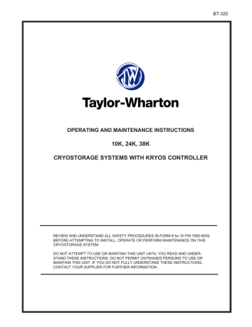 Taylor-Wharton K 10K, 24K, 38K Cryostorage Systems Operating and ...