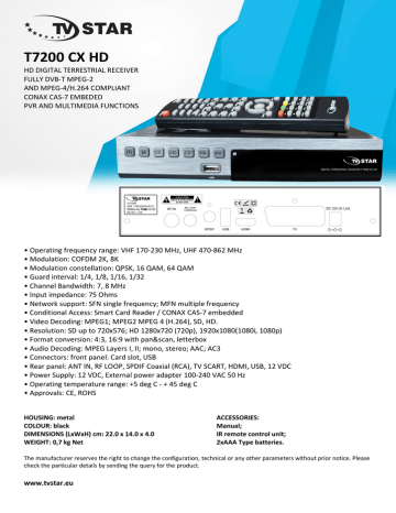 TV STAR T7200 CX HD TV Set-top Box Data Sheet | Manualzz