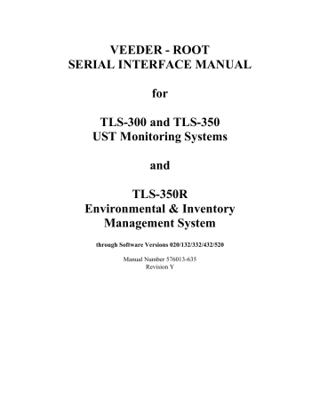 VEEDER-ROOT TLS 300, 350, 350R Serial Interface Manual | Manualzz