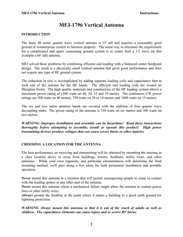 MFJ 1796 Vertical Antenna Instructions | Manualzz