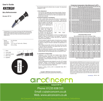 Extech RF18 Brix Refractometer User's Guide | Manualzz