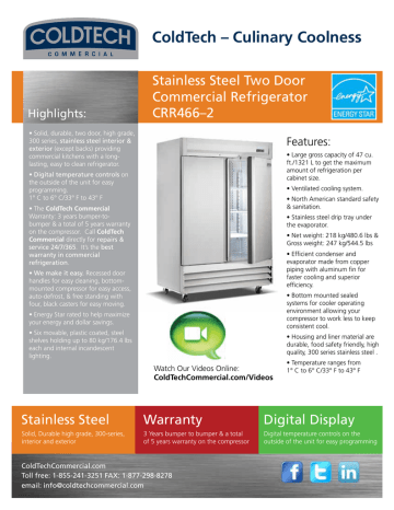 ColdTech CRR466-2 Spec sheet | Manualzz