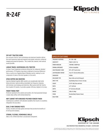 Klipsch R-24F Floorstanding Speaker Spec sheet | Manualzz